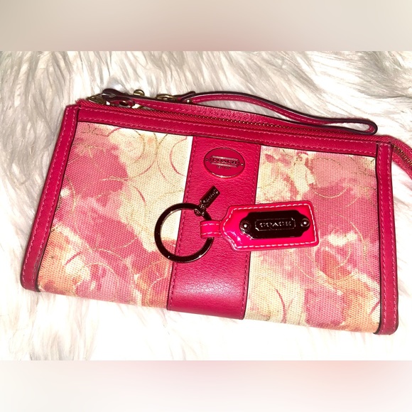 Coach | Accessories | Coach Hot Pink Floral Op Art Zippy Wallet Neon ...